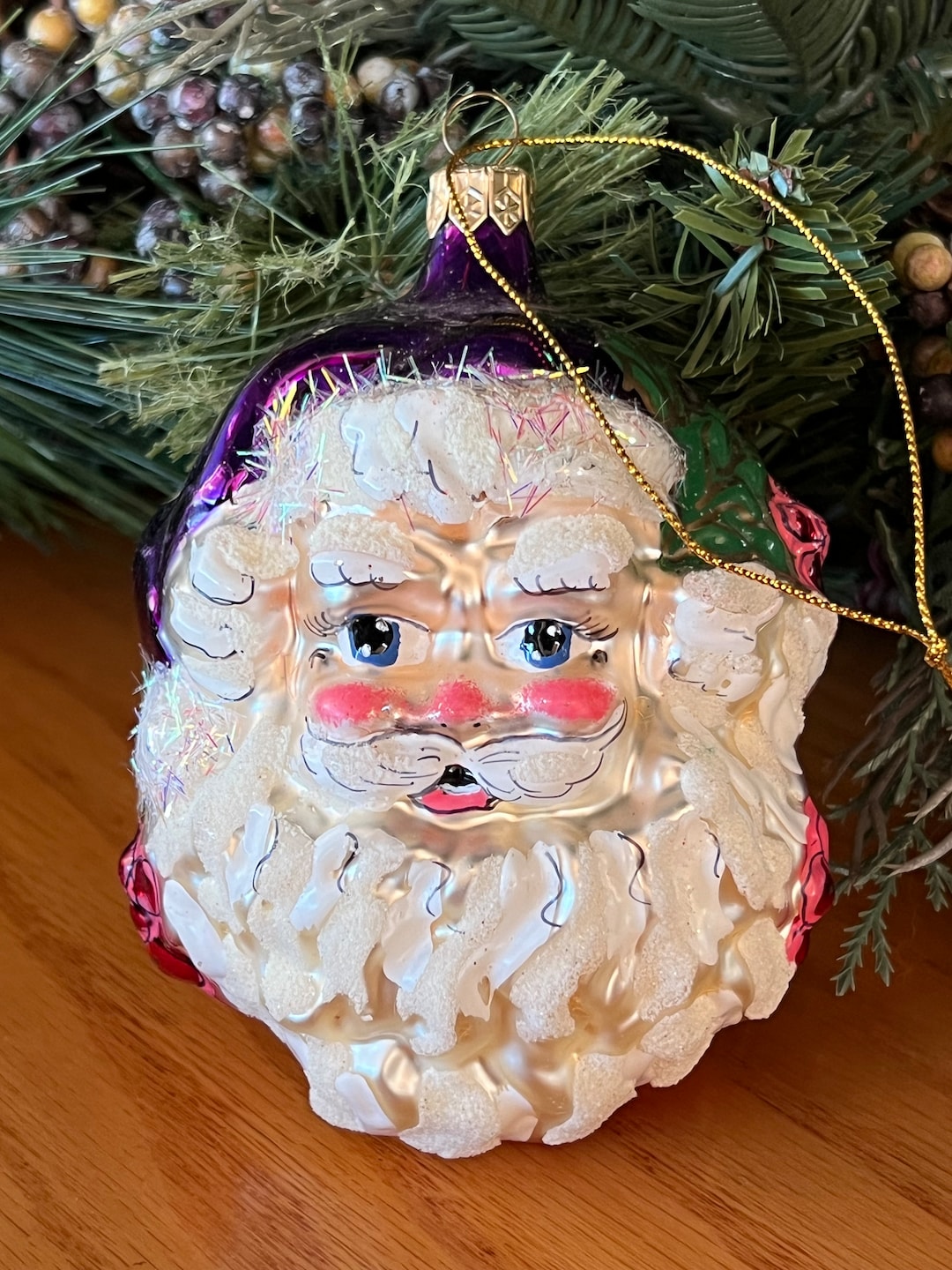 Vintage Large Santa Face Glass Christmas Ornament With Hand Painted ...