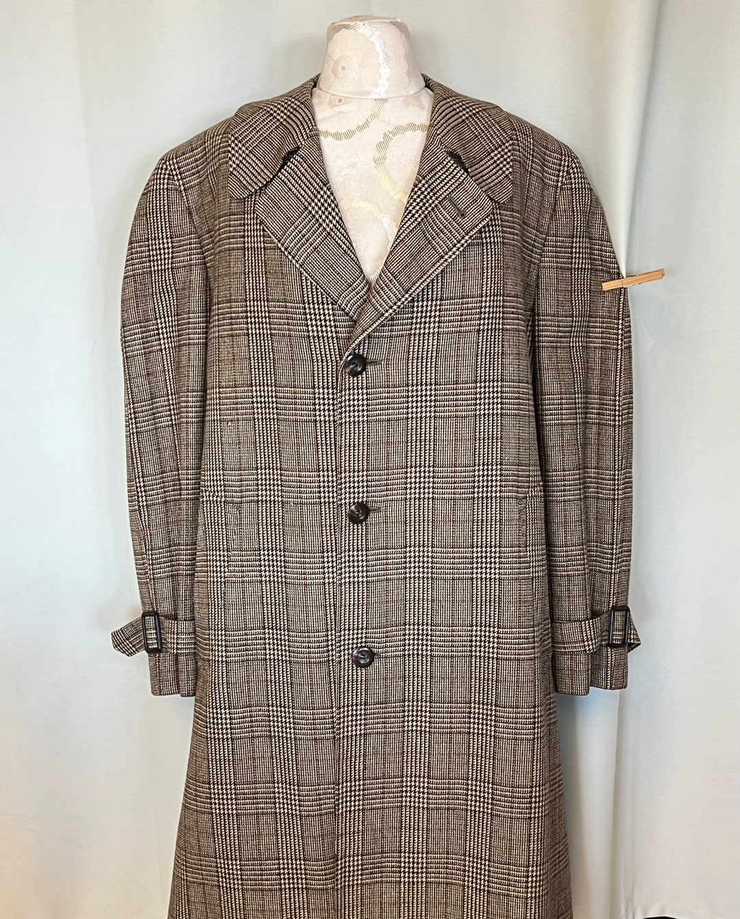 Vintage Brown Wool Plaid MENS Overcoat Long Coat Size 44 From Pincus ...