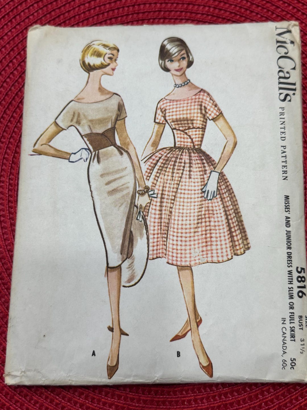 1961 Mccalls Sewing Pattern 5816 Misses Fitted Sheath Dress or Fit N ...