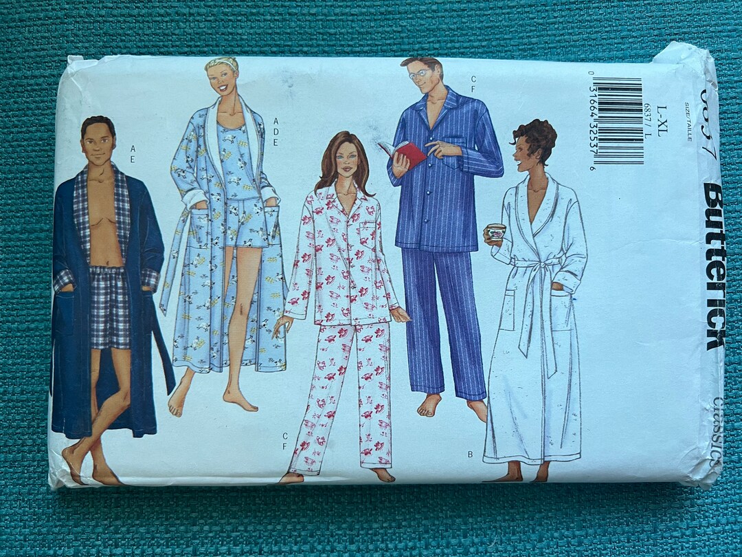 Butterick Sewing Pattern 6837 Unisex Sleepwear -shorts, Top, Robe ...