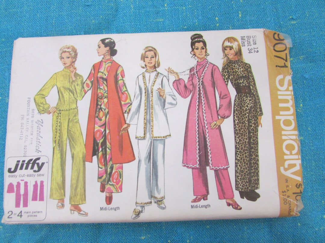 1970 Simplicity Sewing Pattern 9071 Misses Jiffy Vest in 2 Lengths and ...
