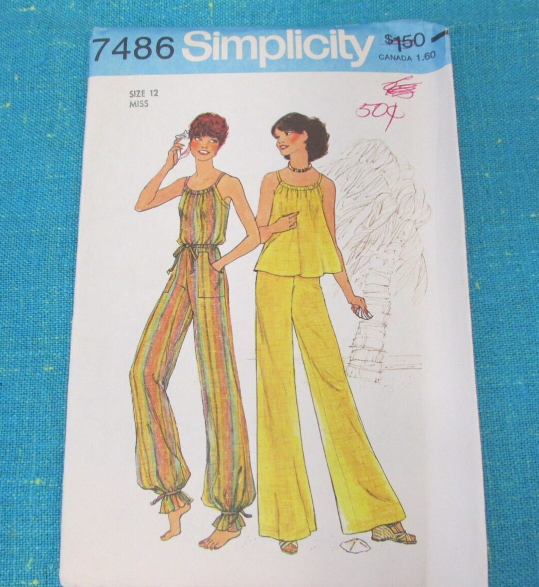1976 Simplicity Sewing Pattern 7486 Misses Pullover Sleeveless Top and ...