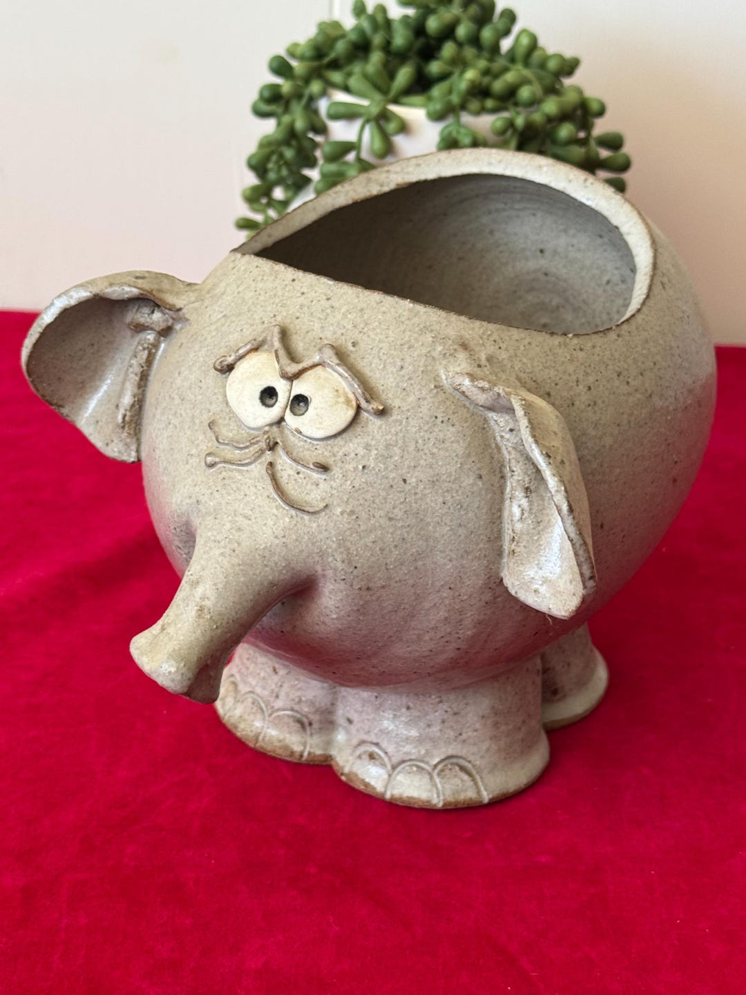 70’s Muggins Pottery Gray Stoneware Funny Face Elephant Planter Signed ...