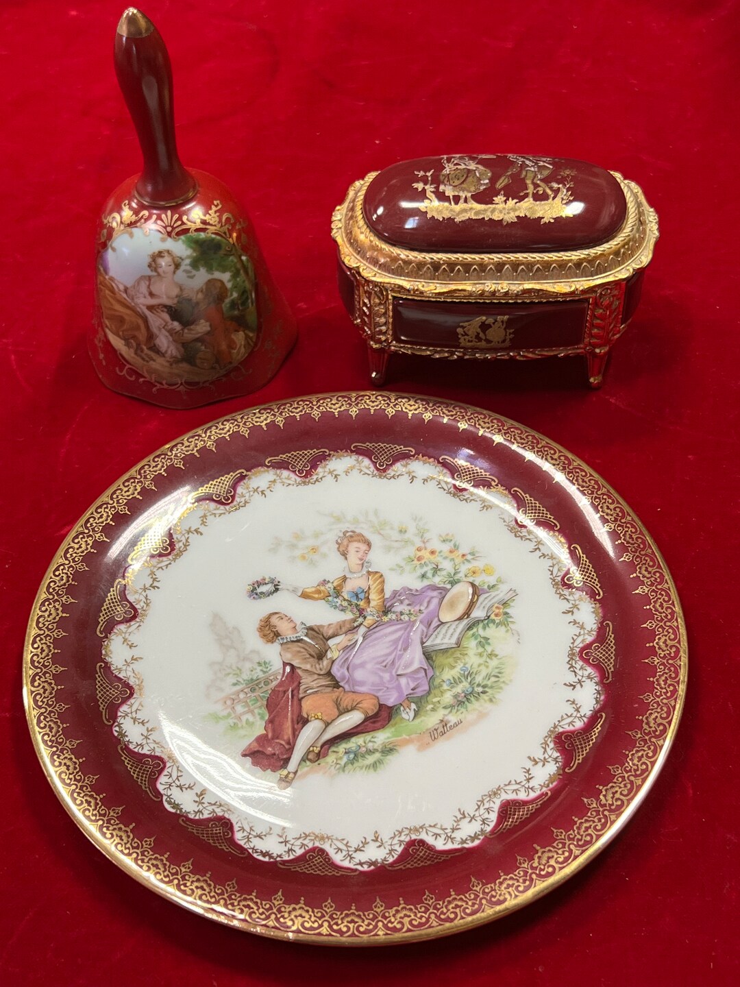 Vintage Courting Couple Fragonard Items U CHOOSE Burgundy 7 1/2 Plate ...