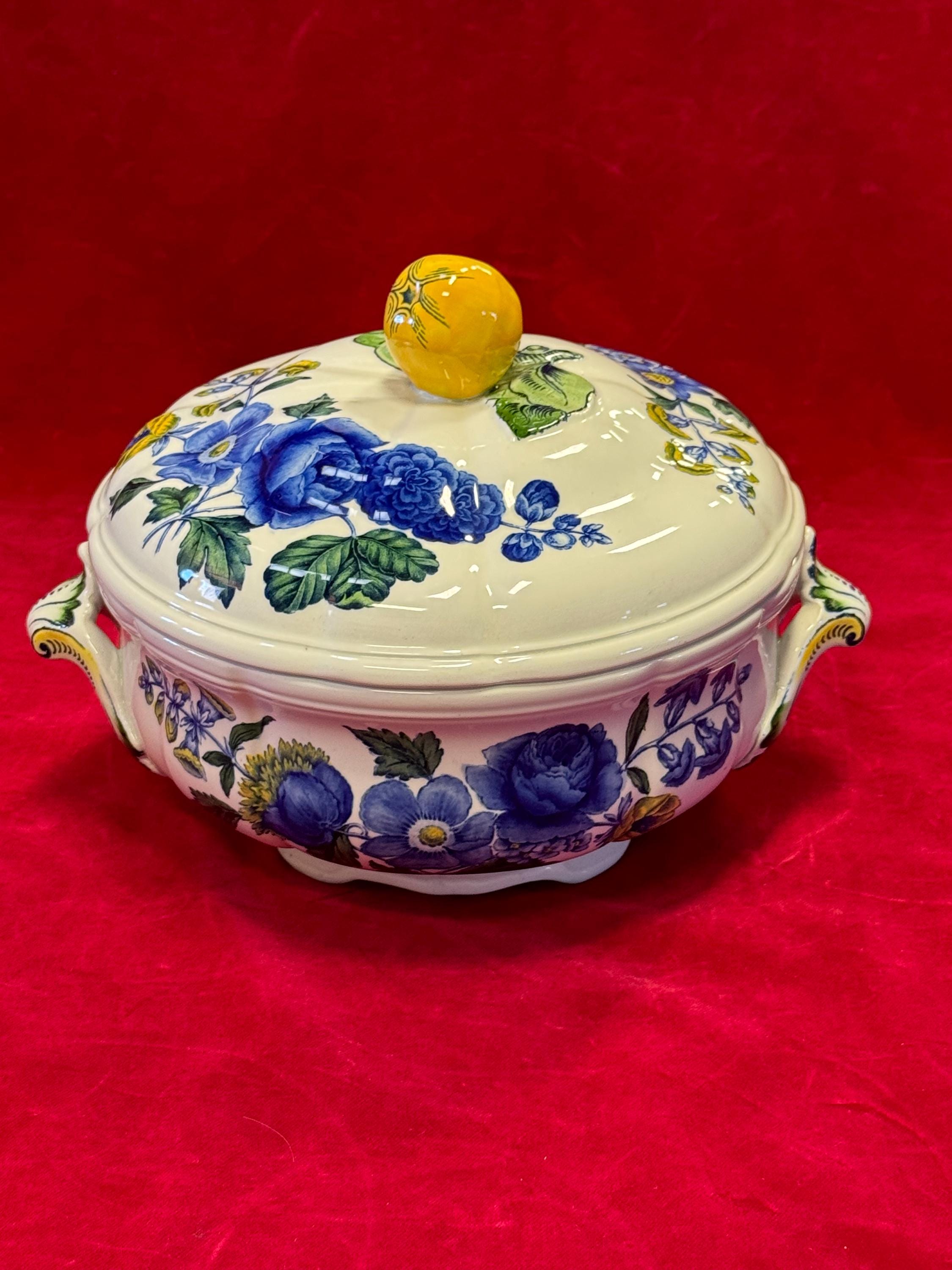 Spode BLUE FLOWERS Covered Vegetable Dish W/lemon Finial~ Spode Blue ...