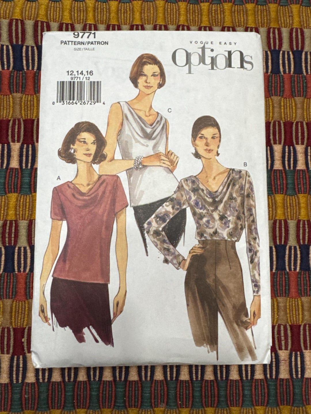2001 Vogue Easy Options Sewing Pattern 9771 Misses' Cowl Neck Blouse 3 ...
