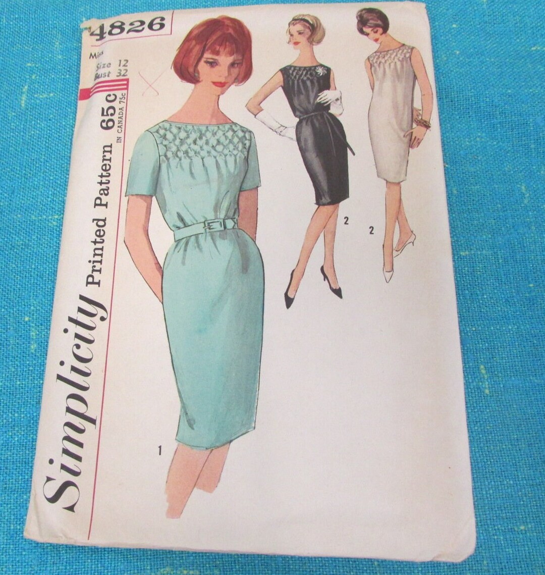 RARE 1960 Simplicity Sewing Pattern 4826 Misses One Piece Dess With ...
