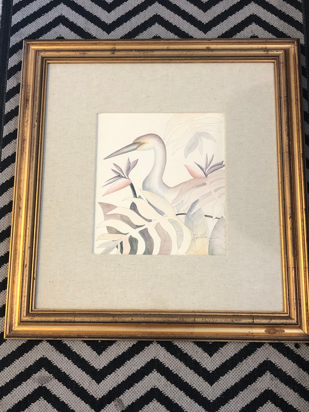 1980s Earlene Deshon Douglas Hand Colored Etching Framed Heron Original ...