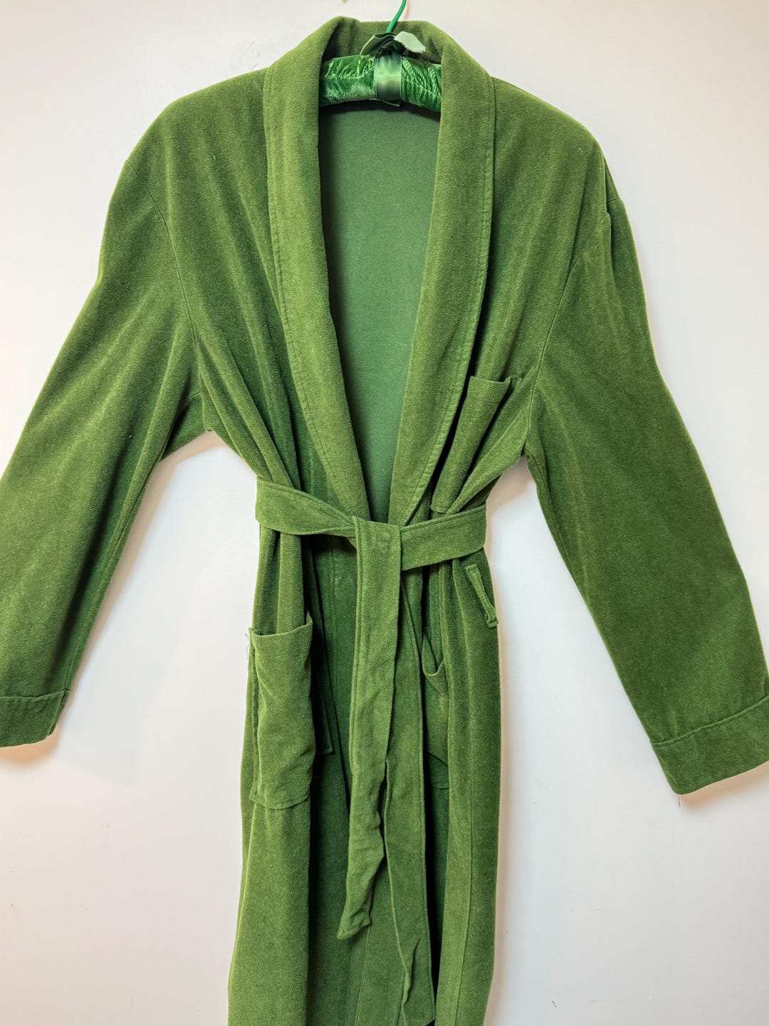 RARE 1970's Mens Solid Avocado Green Velour Long Wrap Robe Size Large 3 ...