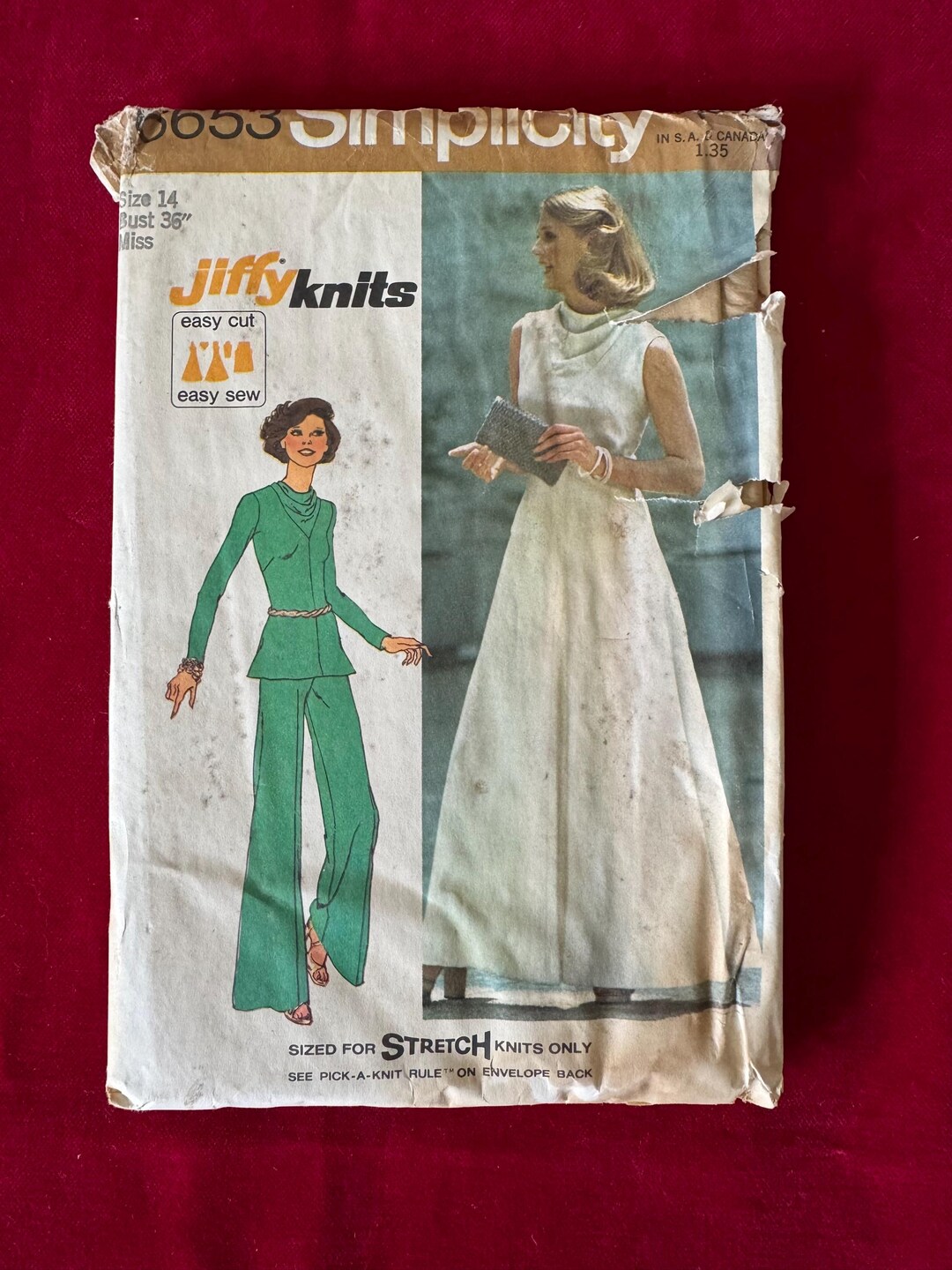1974 Simplicity 6653 Sewing Pattern Misses Cowl Neck Dress or Top and ...