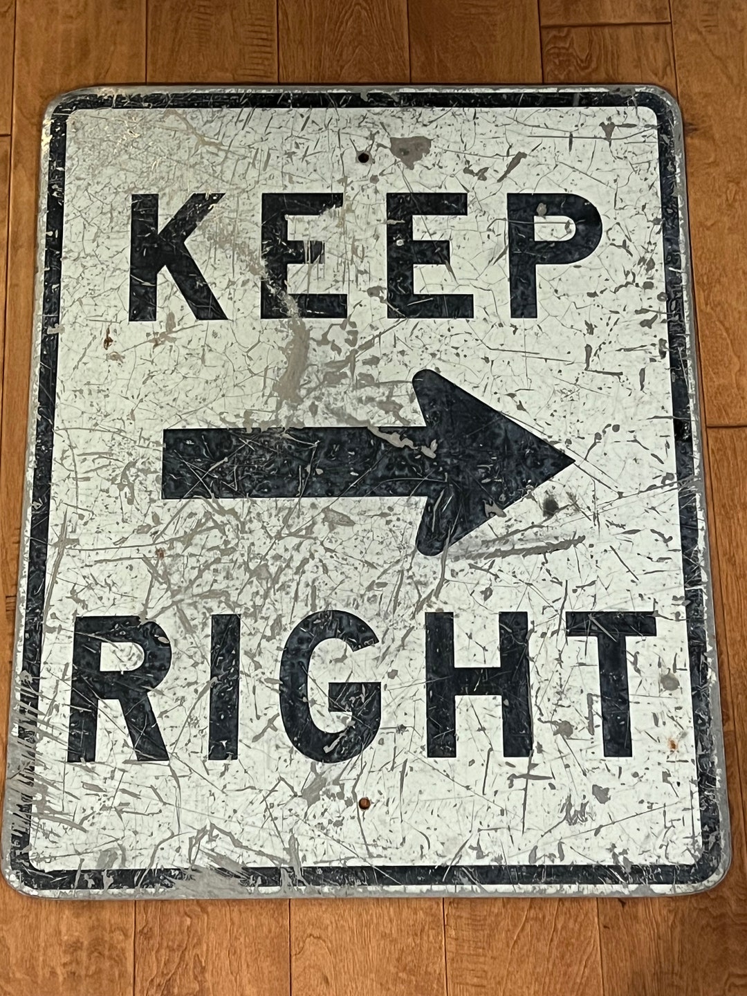 True Metal Traffic Sign “keep Right” With Arrow 24” X 30” With Chippy ...