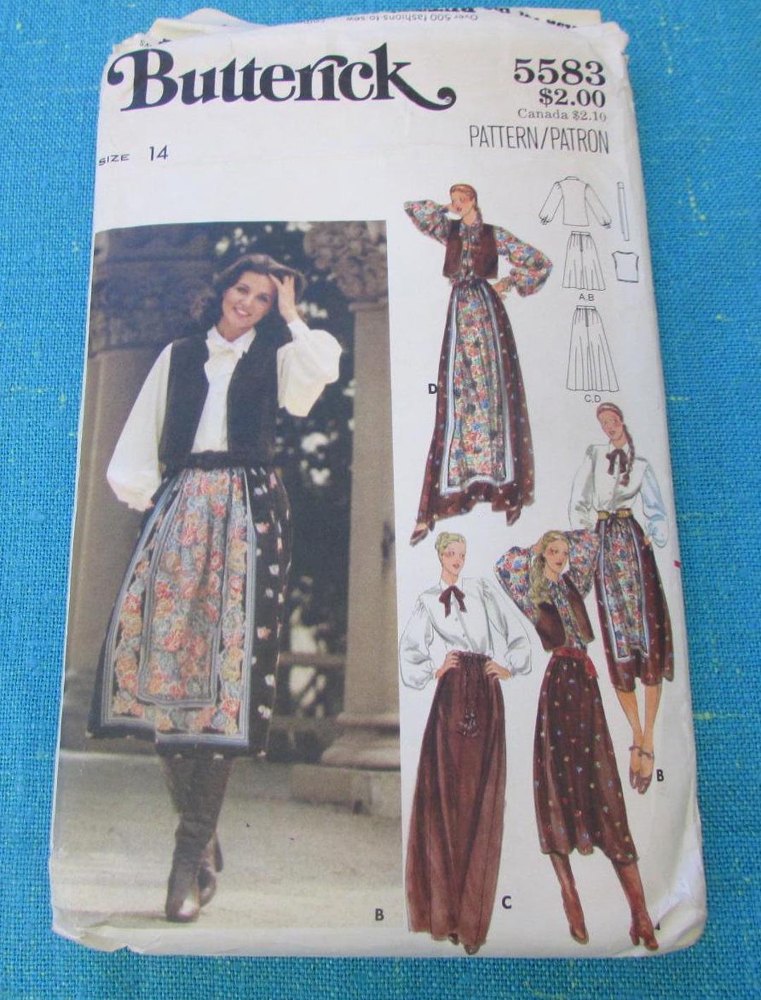 1970's Butterick Sewing Pattern 5583 Misses Gypsy Skirt and Puff Sleeve ...