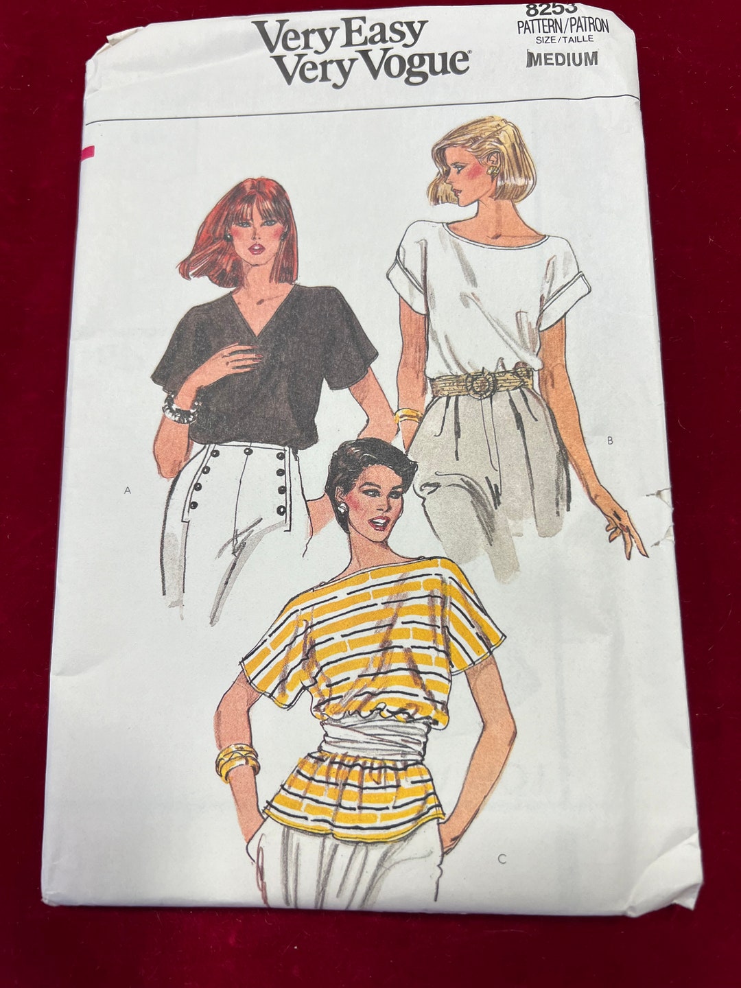 1985 Very Easy Vogue Sewing Pattern 8253 Misses Short Sleeve Oversized ...