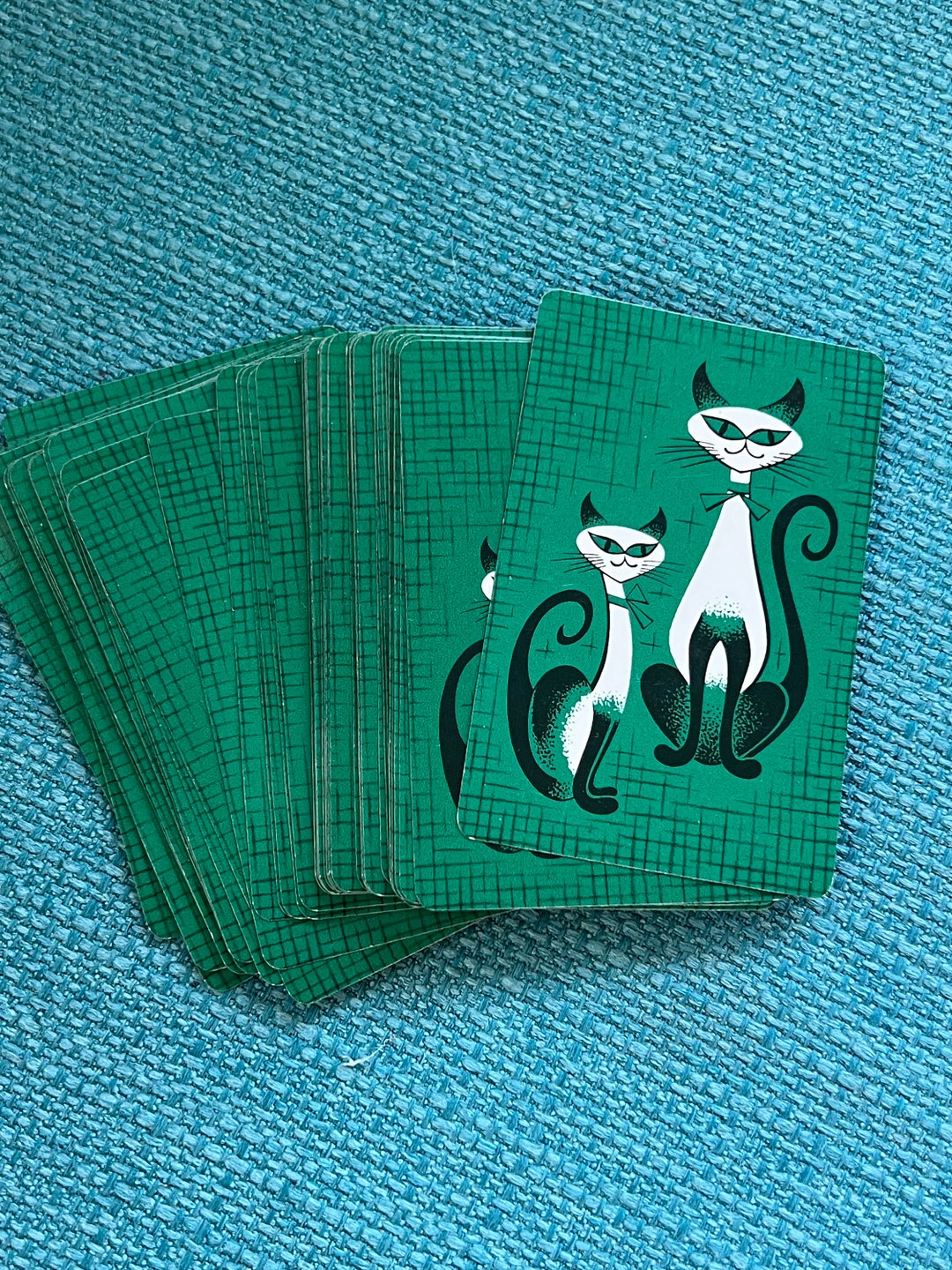 Vintage MCM Mod Siamese Cats Deck of Playing Cards by Whitman No Jokers ...