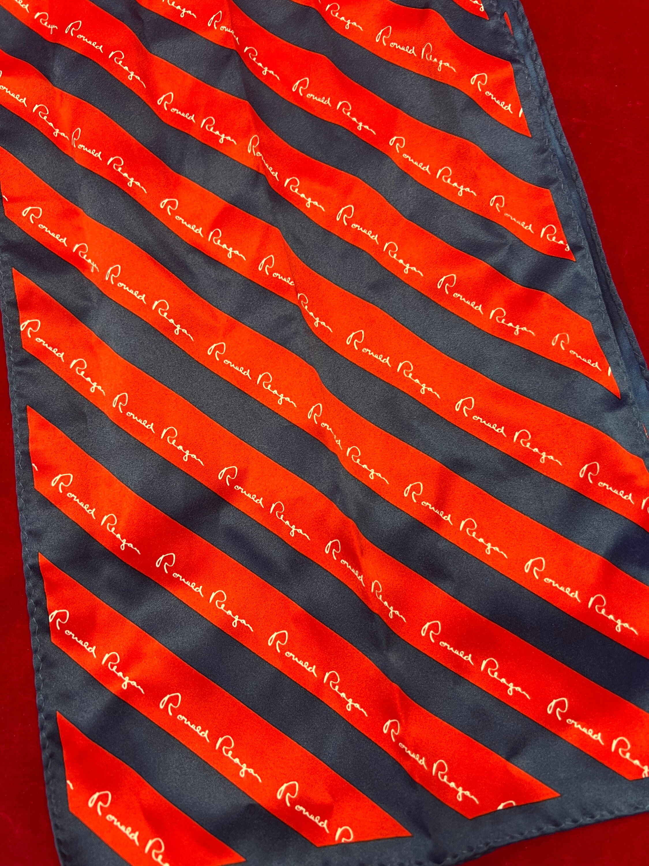 RONALD REAGAN Navy Blue & Red Striped Polyester Oblong Scarf Signed56 ...