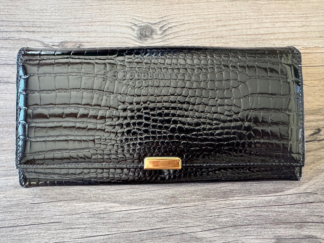Vintage NOS Koret Black Leather Faux Crocodile Women's Wallet- Women’s ...