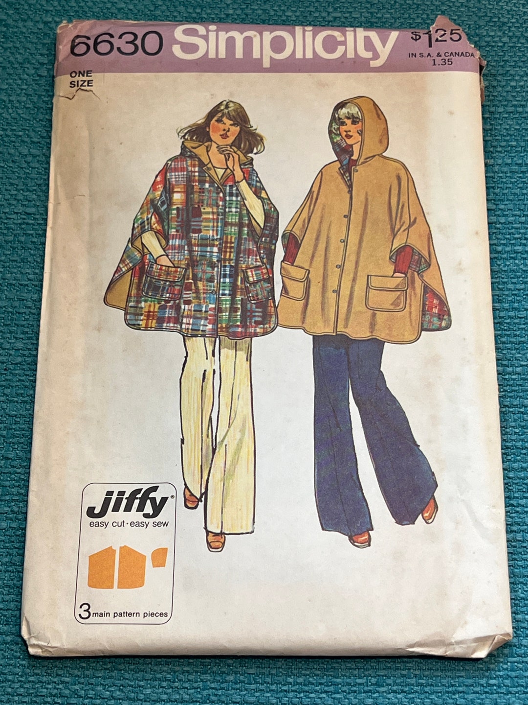 1974 Simplicity Sewing Pattern 4276 Misses Short Poncho Cape Cloak Coat ...