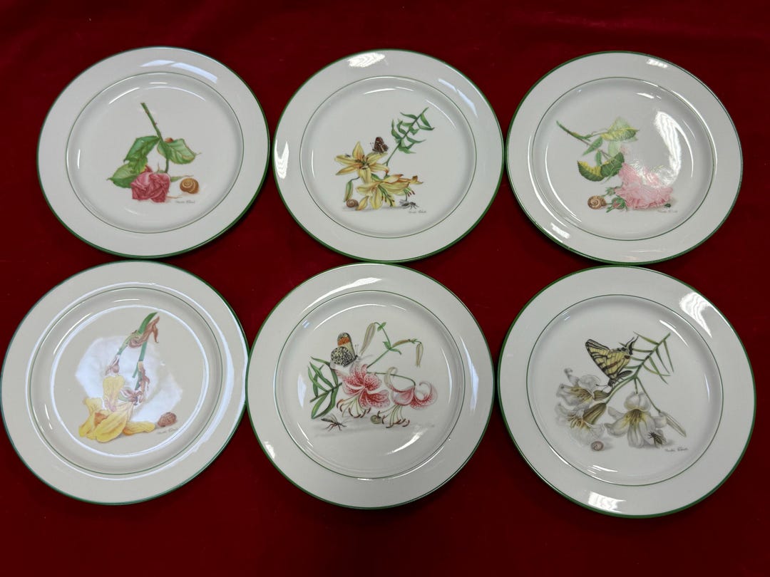 BOTANICAL HERB Salad Dessert Appetizer Plates 6 by Rudi Losel J K ...