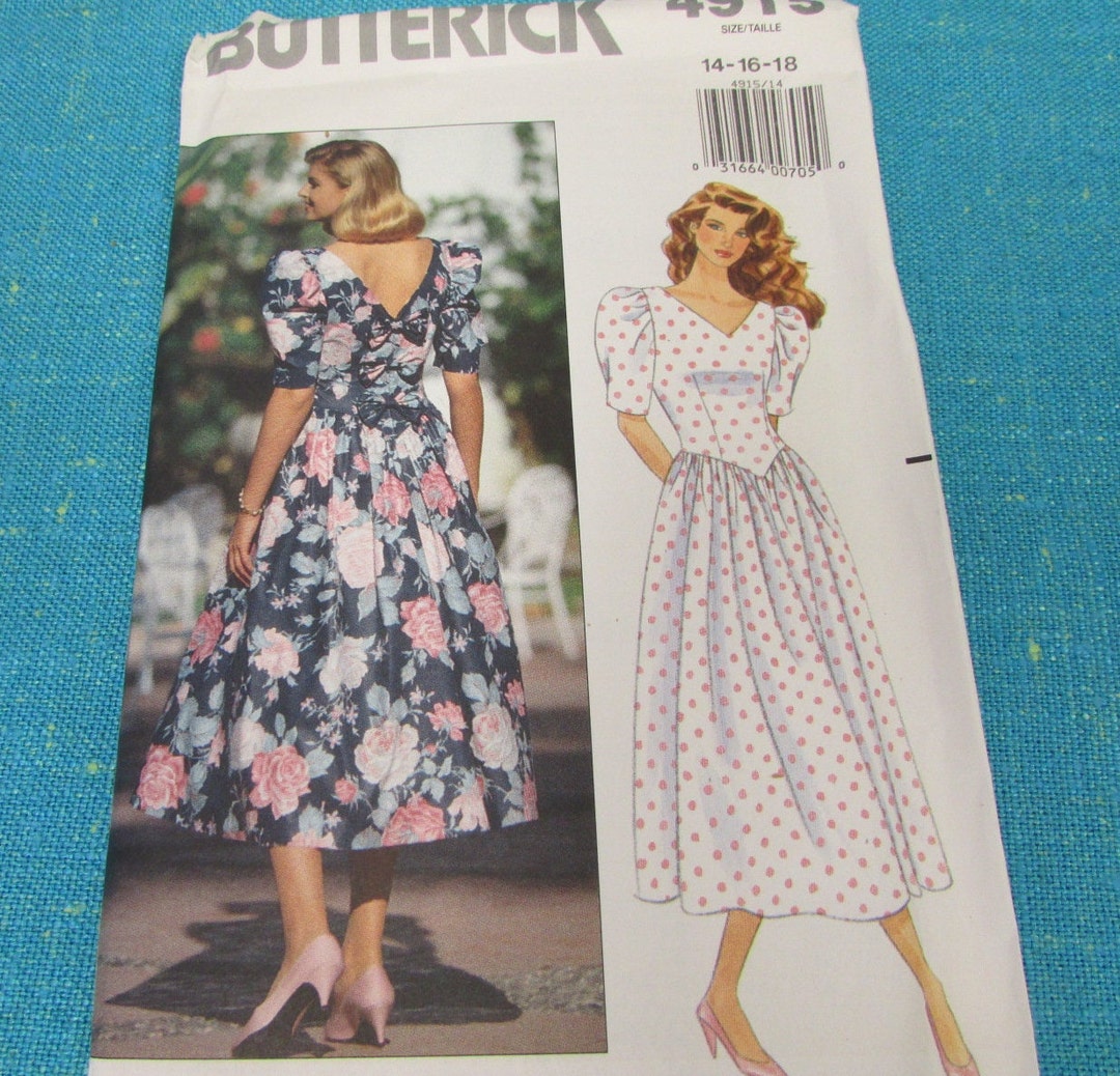1990 Butterick Sewing Pattern 4915 Misses Romantic Mid Calf Dress ...