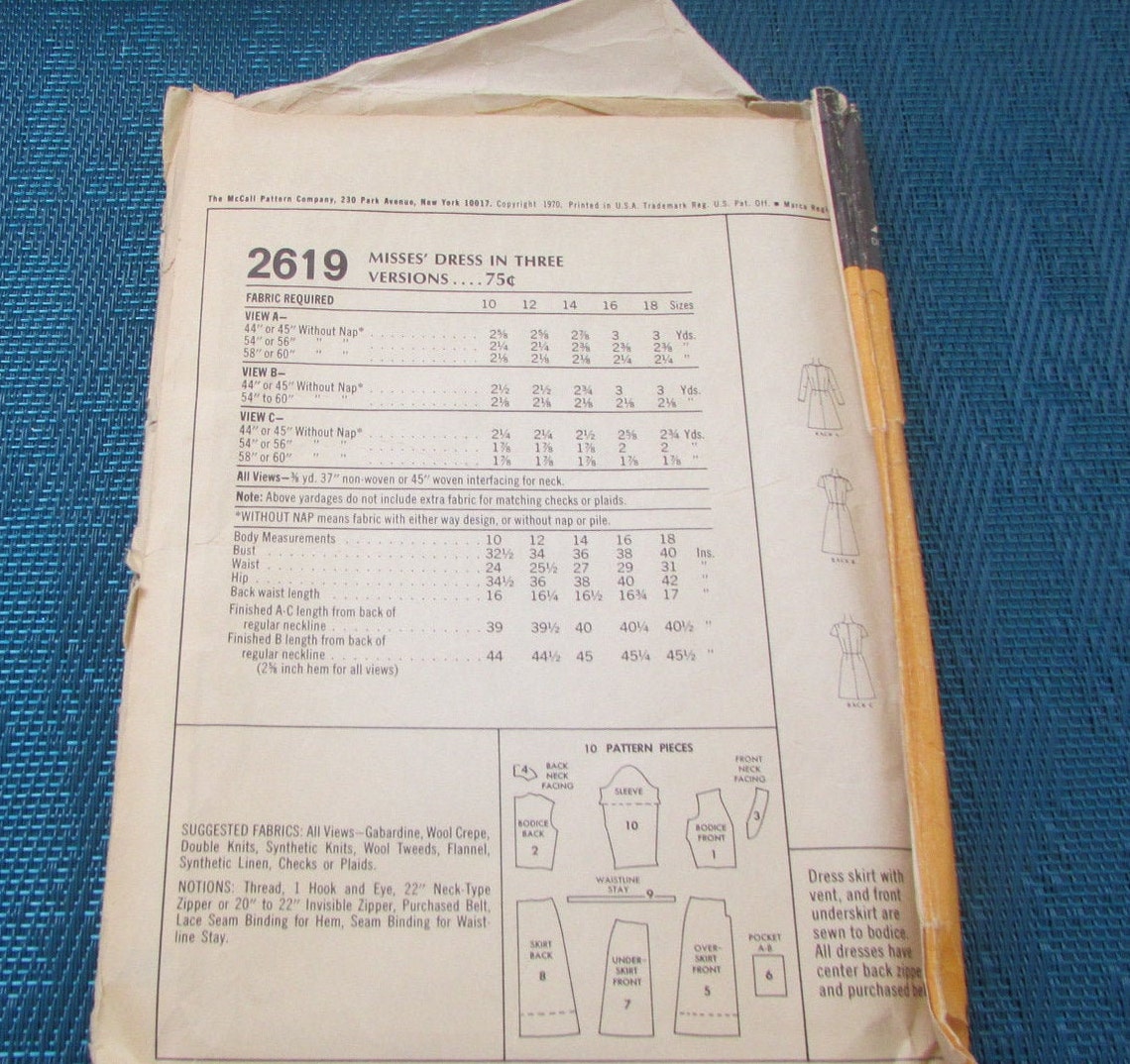 RARE 1970 Mccalls Sewing Pattern 2619 Misses Vent Front Mini - Etsy