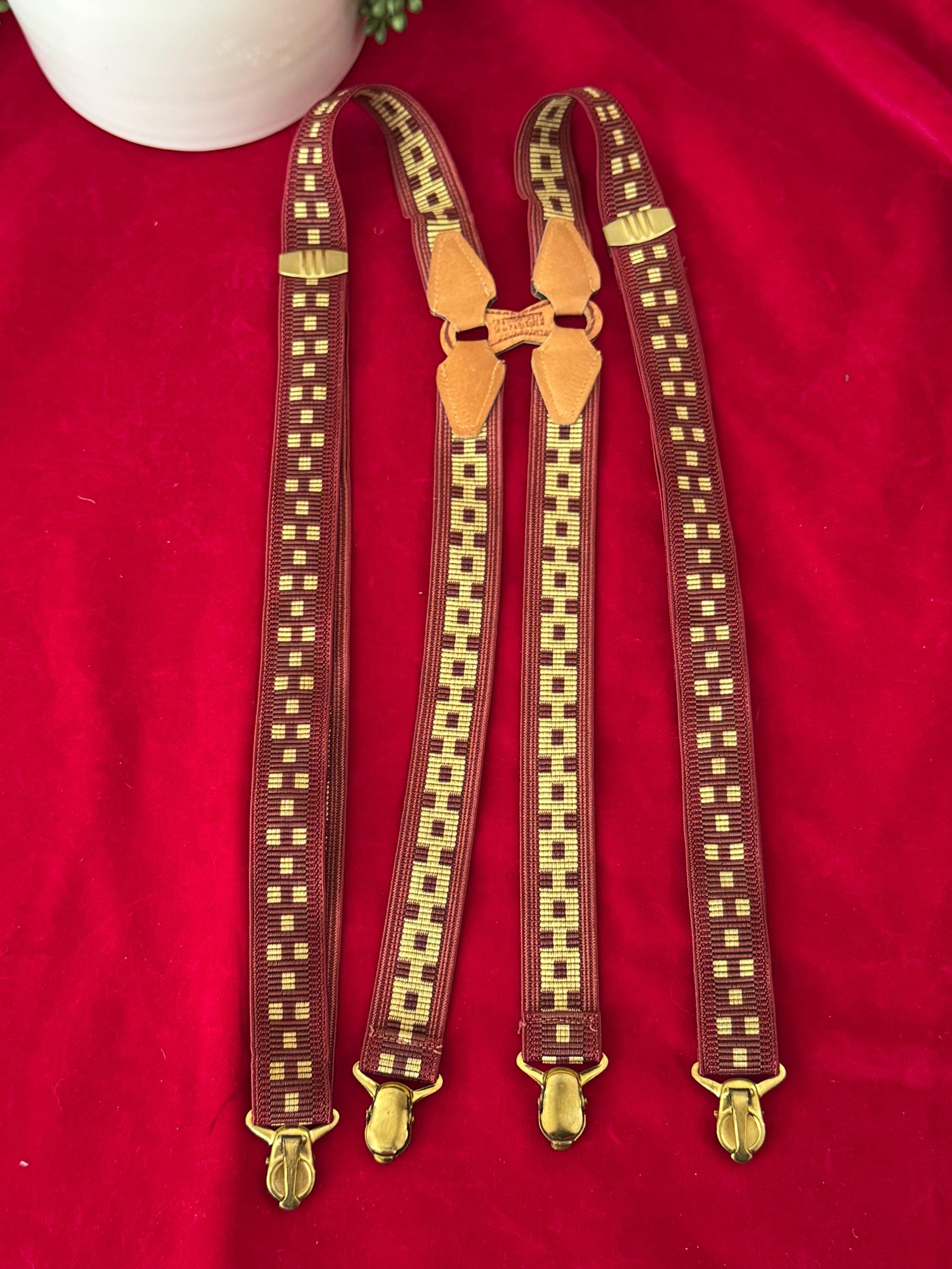 RARE 1930/40'S Men's PARIS Burgundy & Yellow Stripe Elastic Suspenders ...