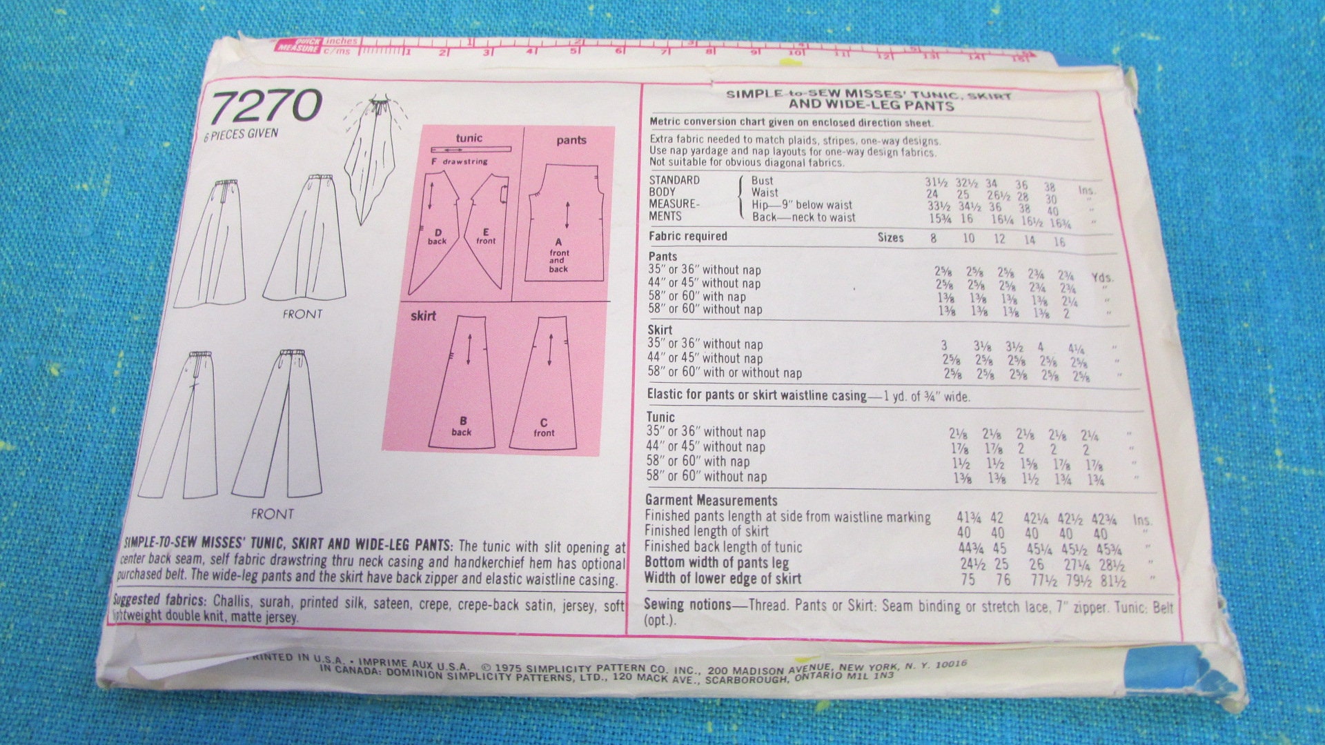 1975 Simplicity Sewing Pattern 7270 Misses Long Pointed Hem - Etsy
