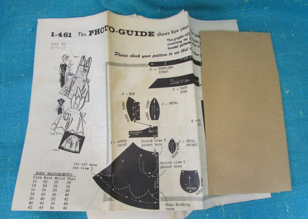 RARE 1940'S Mail Order Patterns by PAULINE 1-461 Full Apron With ...