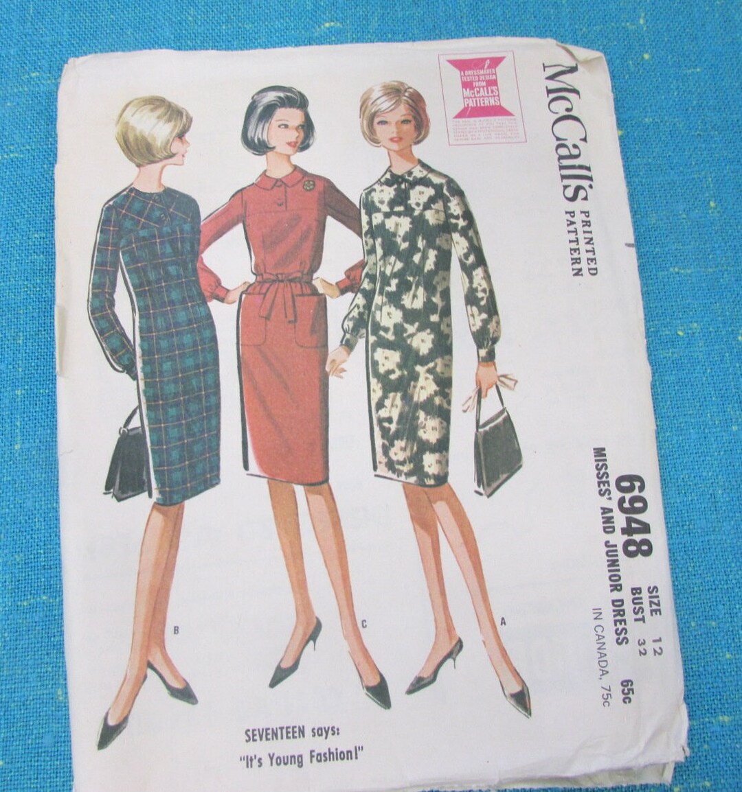 RARE 1963 Mccalls Sewing Pattern 6948 Misses Yoked Shift Dress With ...