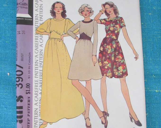 RARE 1973 Sewing Pattern Mccalls 3907 Misses Back Zip Dress With 3 ...