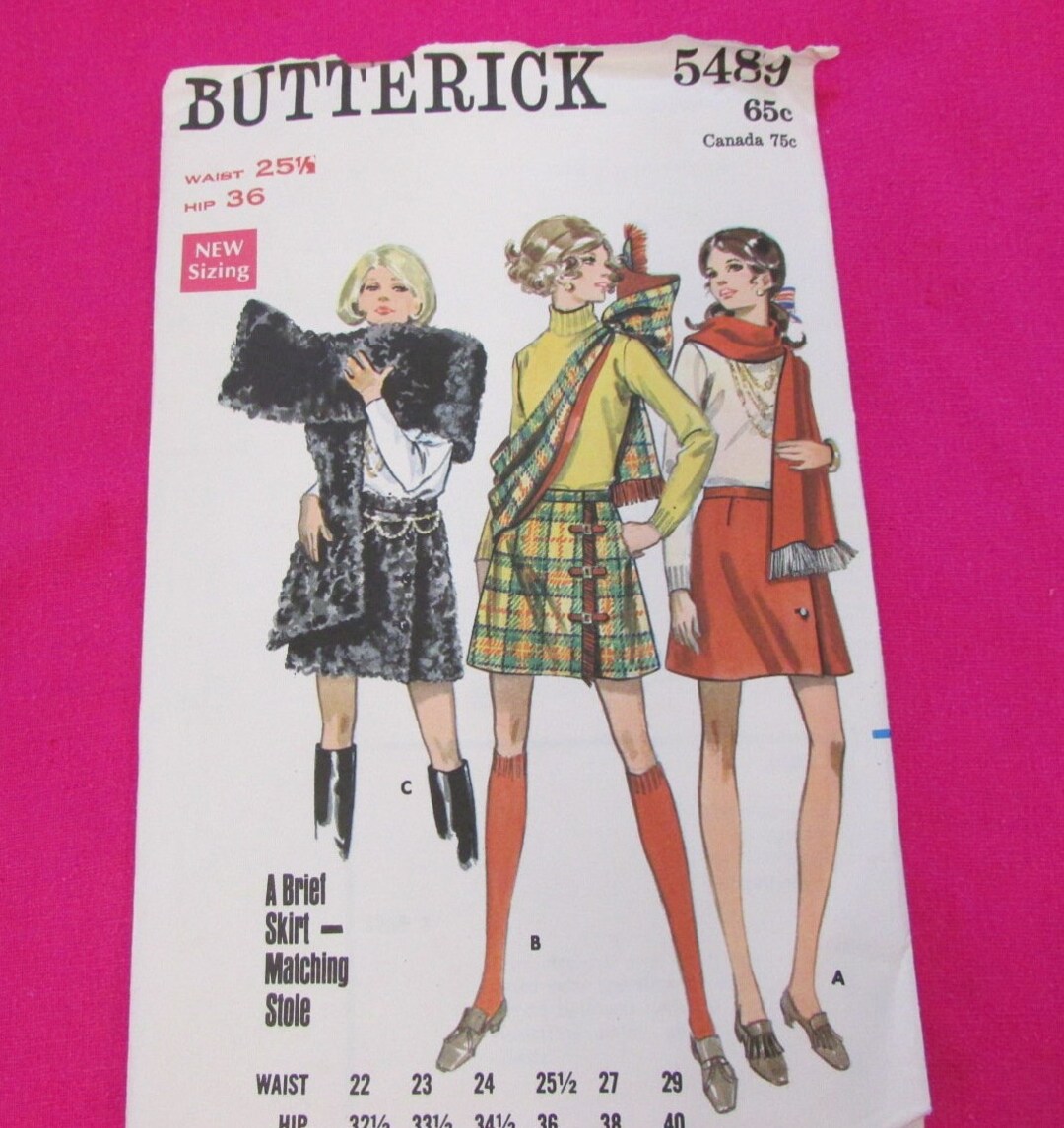 RARE 1970s Butterick Sewing Pattern 5489 Misses Front Wrap Mini Skirt ...