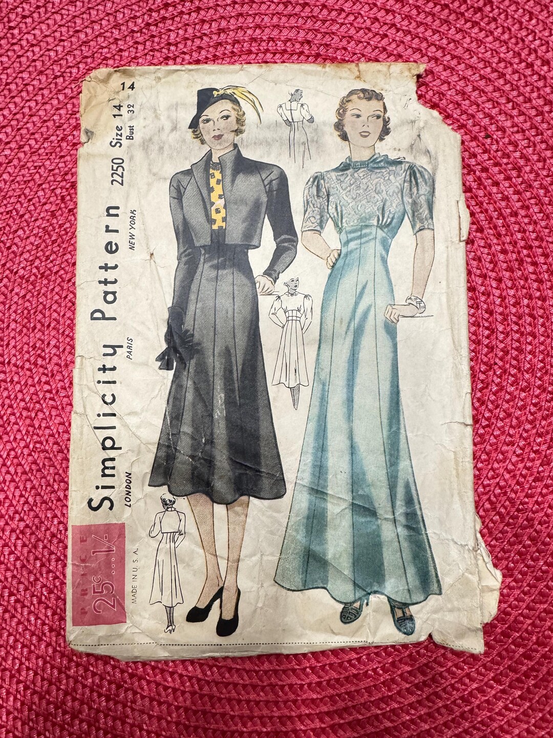 SUPER RARE 1935 Simplicity Sewing Pattern 2250 Misses Long Evening Gown ...