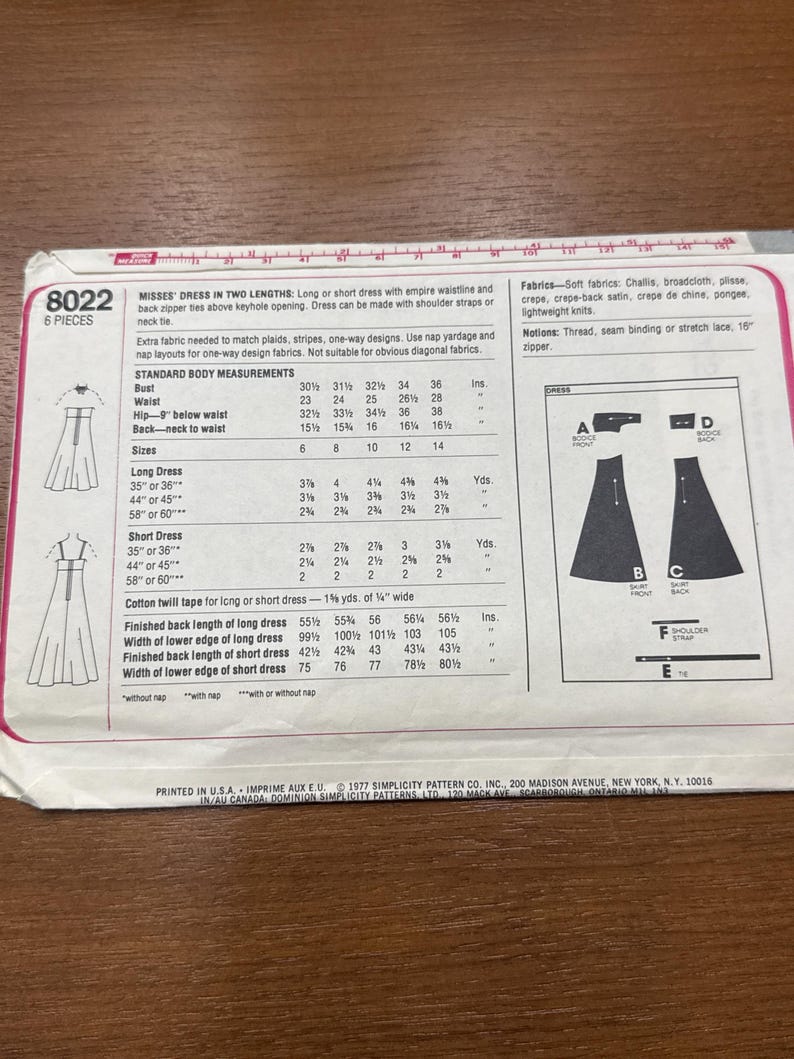 1977 Simplicity Sewing Pattern 8022 Summer Bandeau Style Summer Dress ...