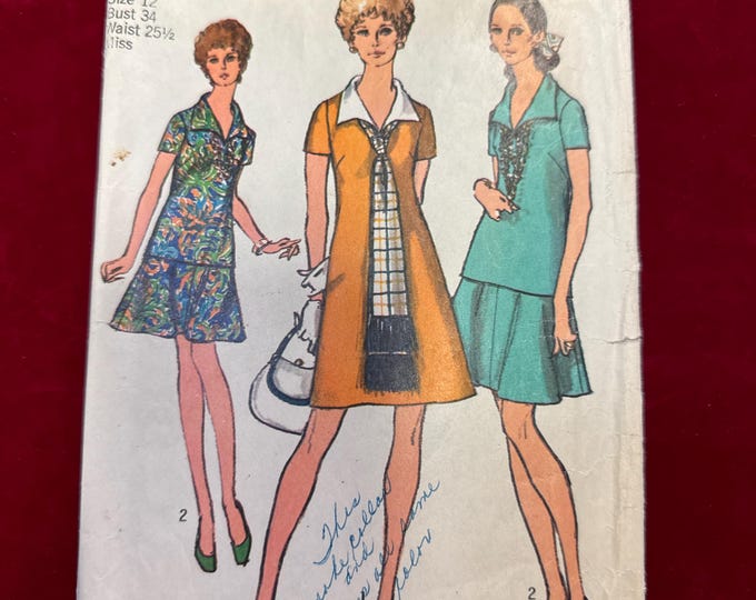 1970 Simplicity Sewing Pattern 8844 Misses Mini Dress or Overblouse ...