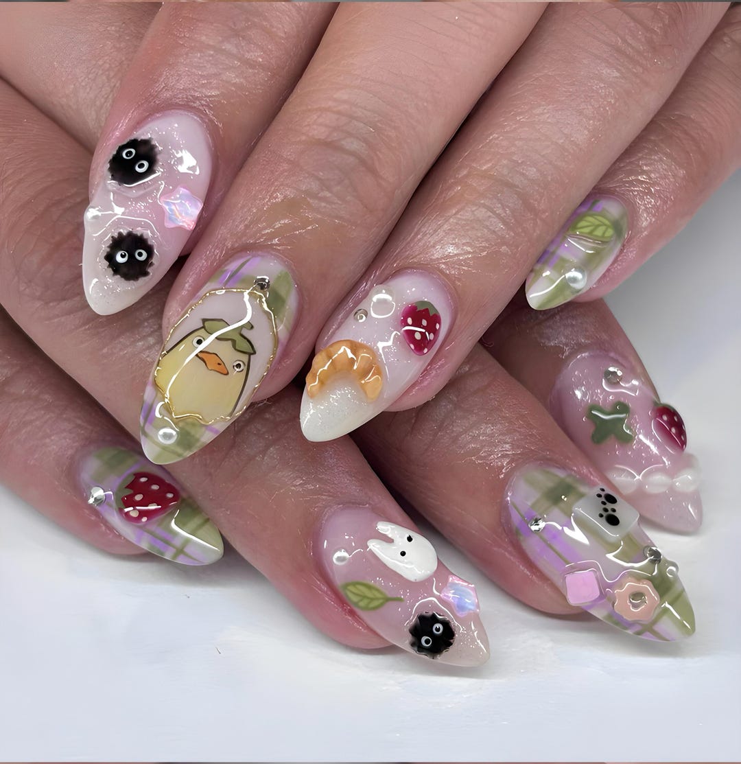 Totoro Press on Nails, Cute Ghibli Inspired Nail Set With Soot Sprites ...