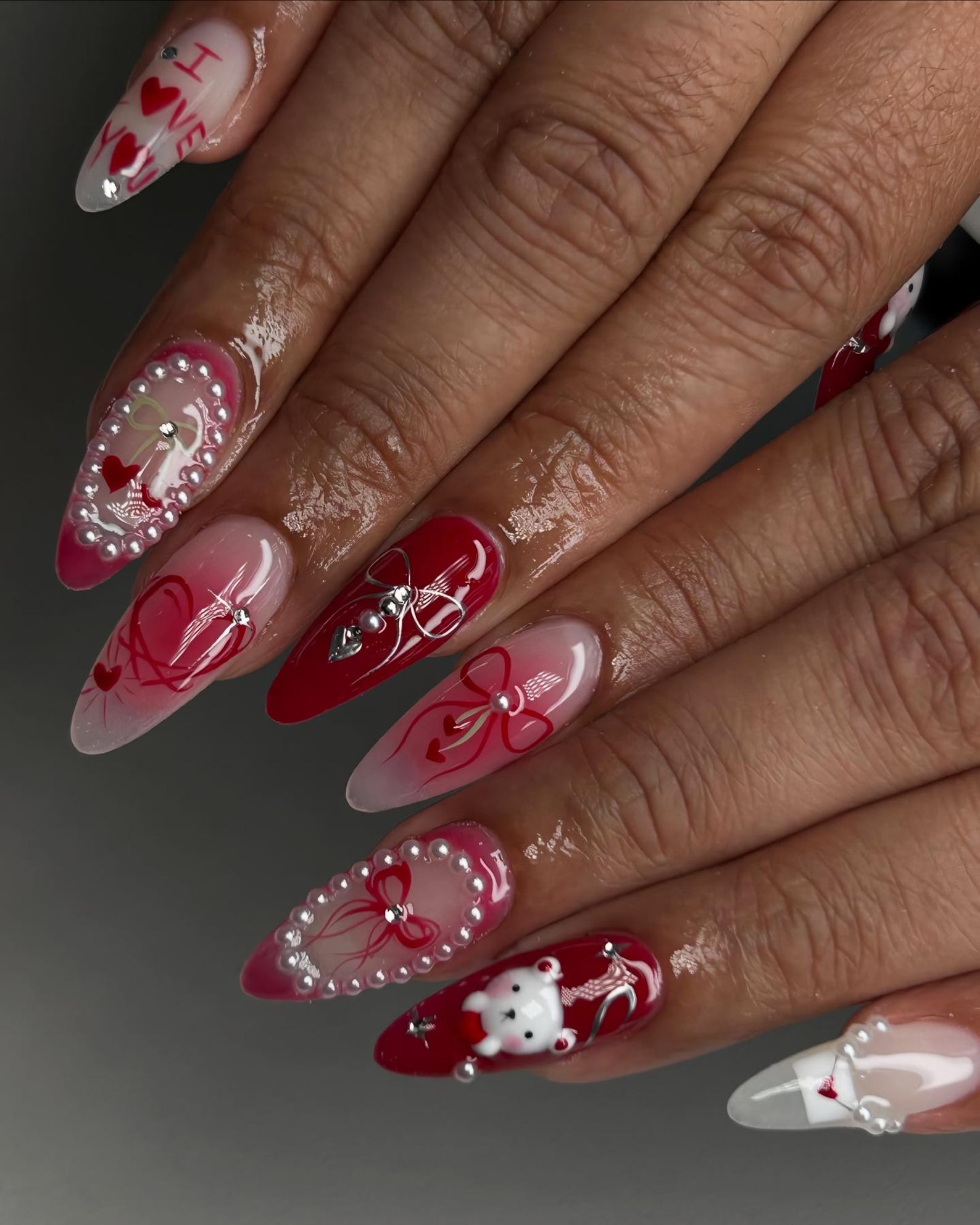 Sweet Love Press on Nails, Romantic Red & Pink Nails With Heart Bow and ...