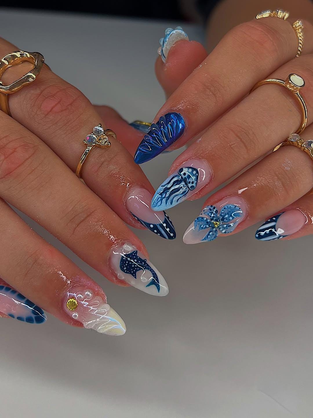 Tropical Blue Ocean Press on Nails, Nautical Summer Nails, Aquatic Nail ...