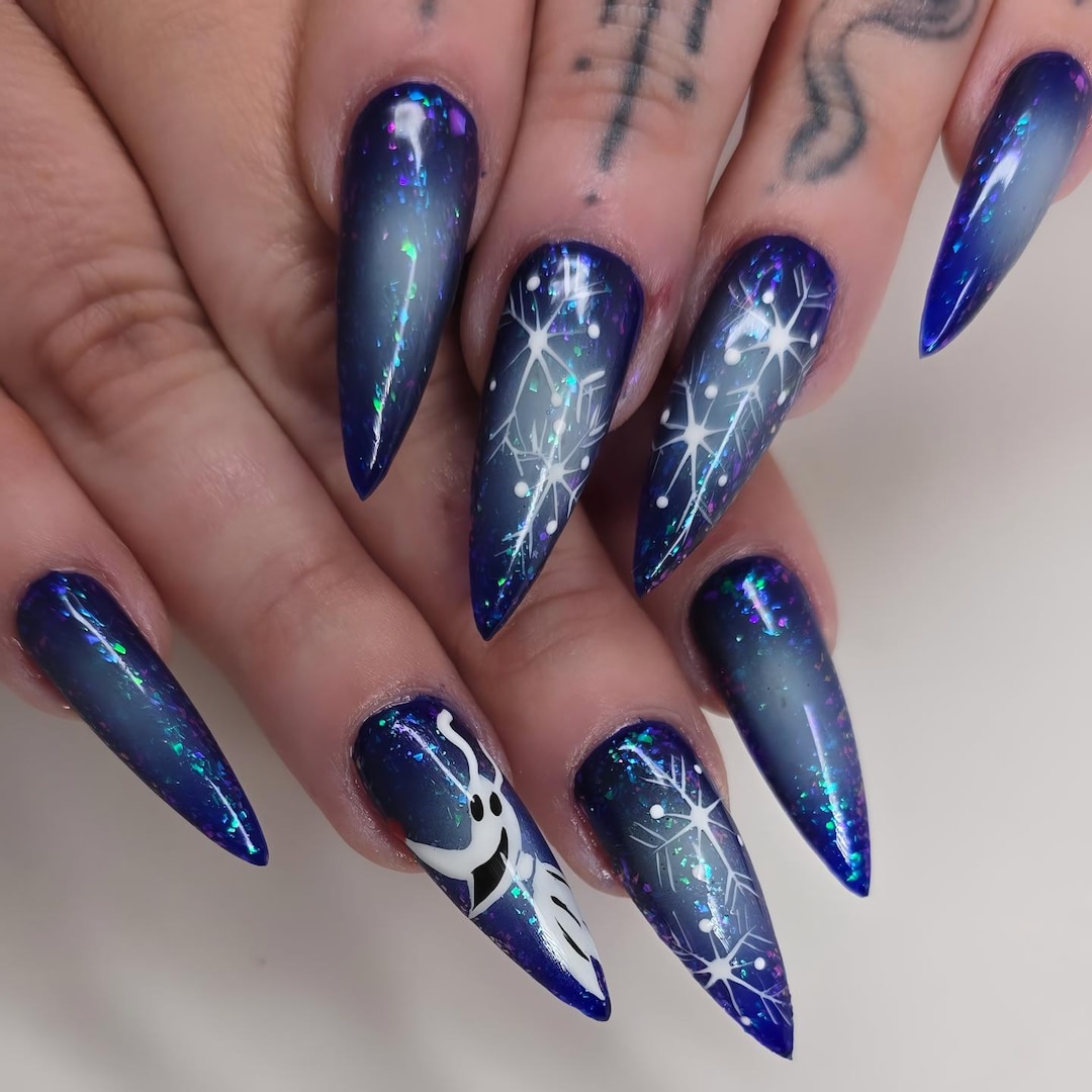 Galaxy Nails With Snowflake, Zero Ghost Dog Press on Nails, Nightmare ...