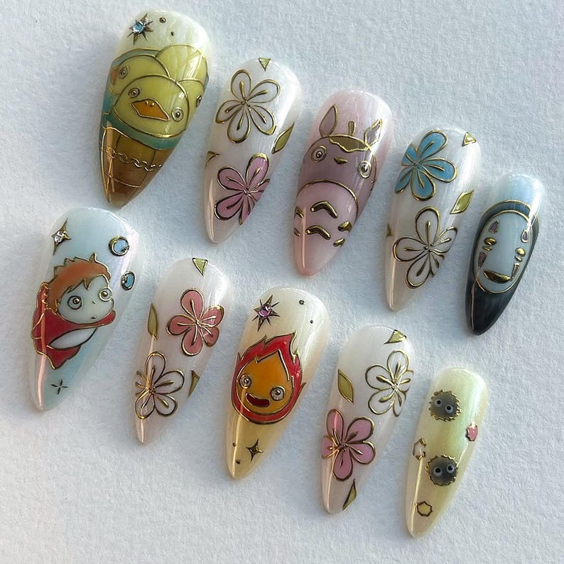 Kawaii Anime Press on Nails, Studio Ghibli Totoro Nails, Anime False ...