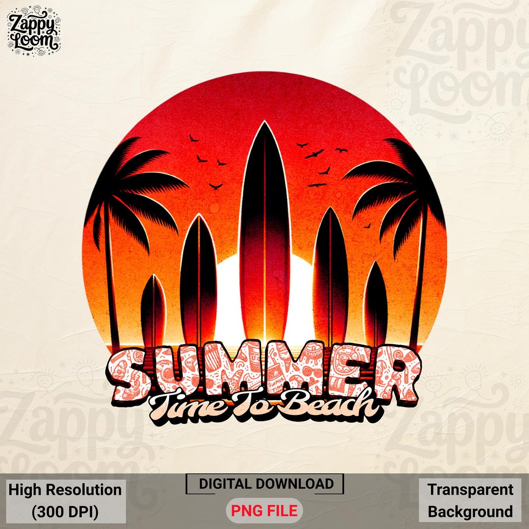 Vintage Surfing Palm Tree Clipart, Summer Beach Sunset PNG, Retro Beach ...