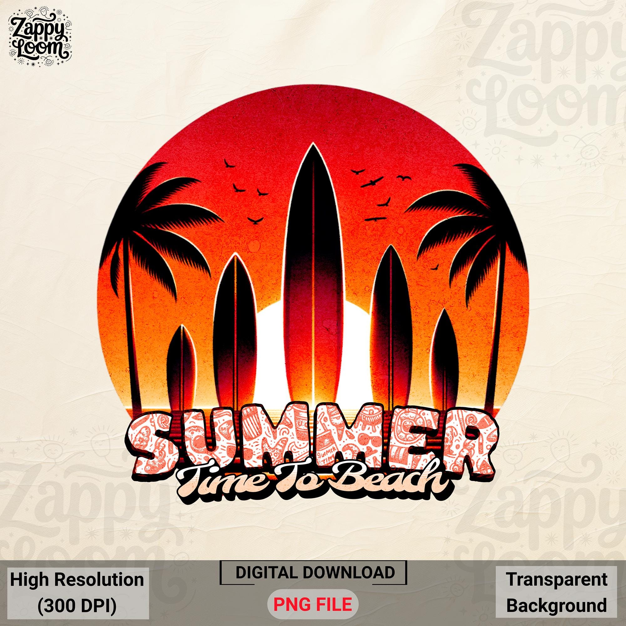 Vintage Surfing Palm Tree Clipart, Summer Beach Sunset PNG, Retro Beach ...