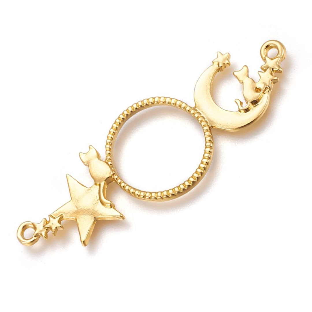 Gold Alloy Open Back Bezel: Moon, Star & Cat Link (68mm) - Etsy
