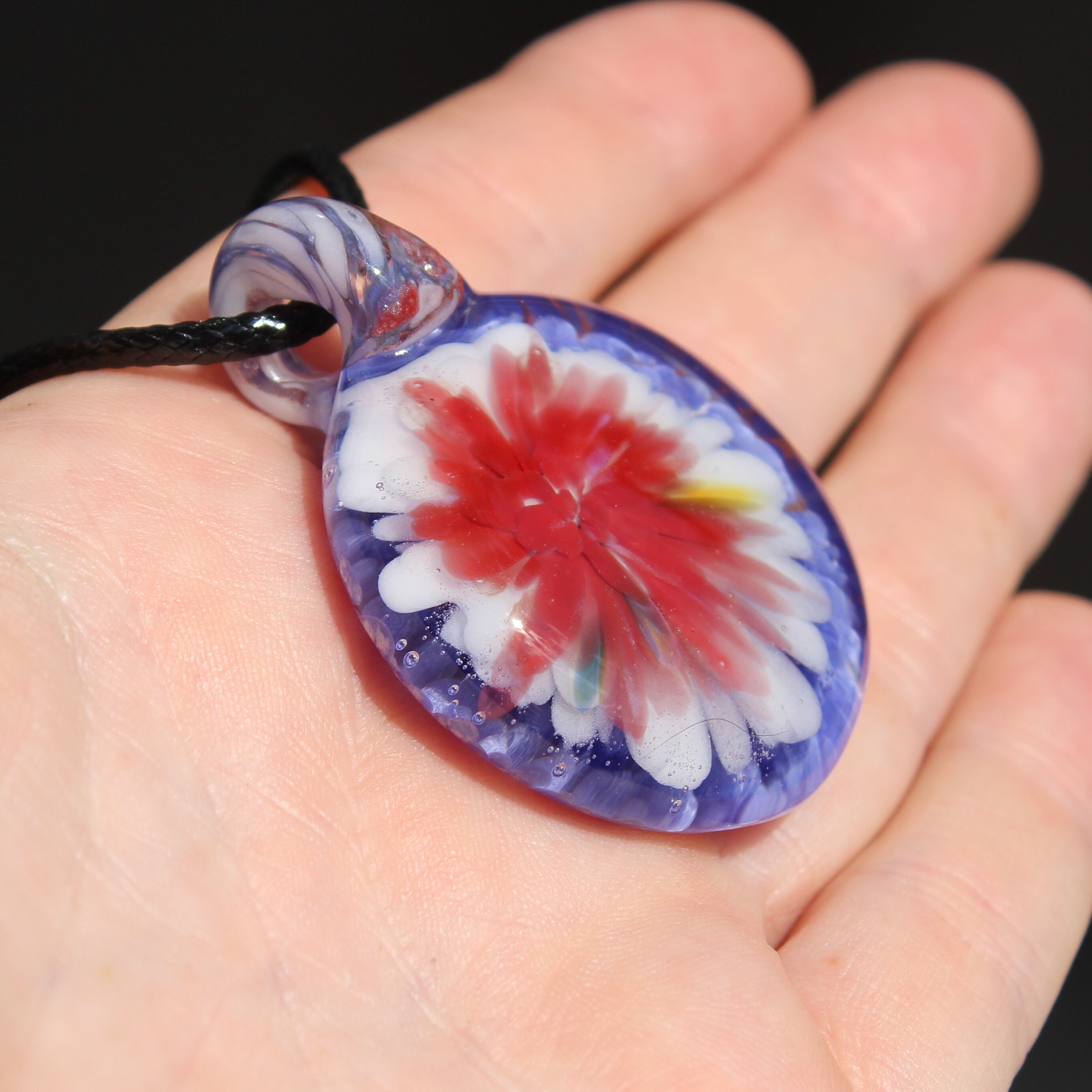 Statement Necklace Splash Of Color Blown Glass Pendant Trippy Glass Statement Necklace Splash Of Color Blown Glass Pendant Trippy Glass