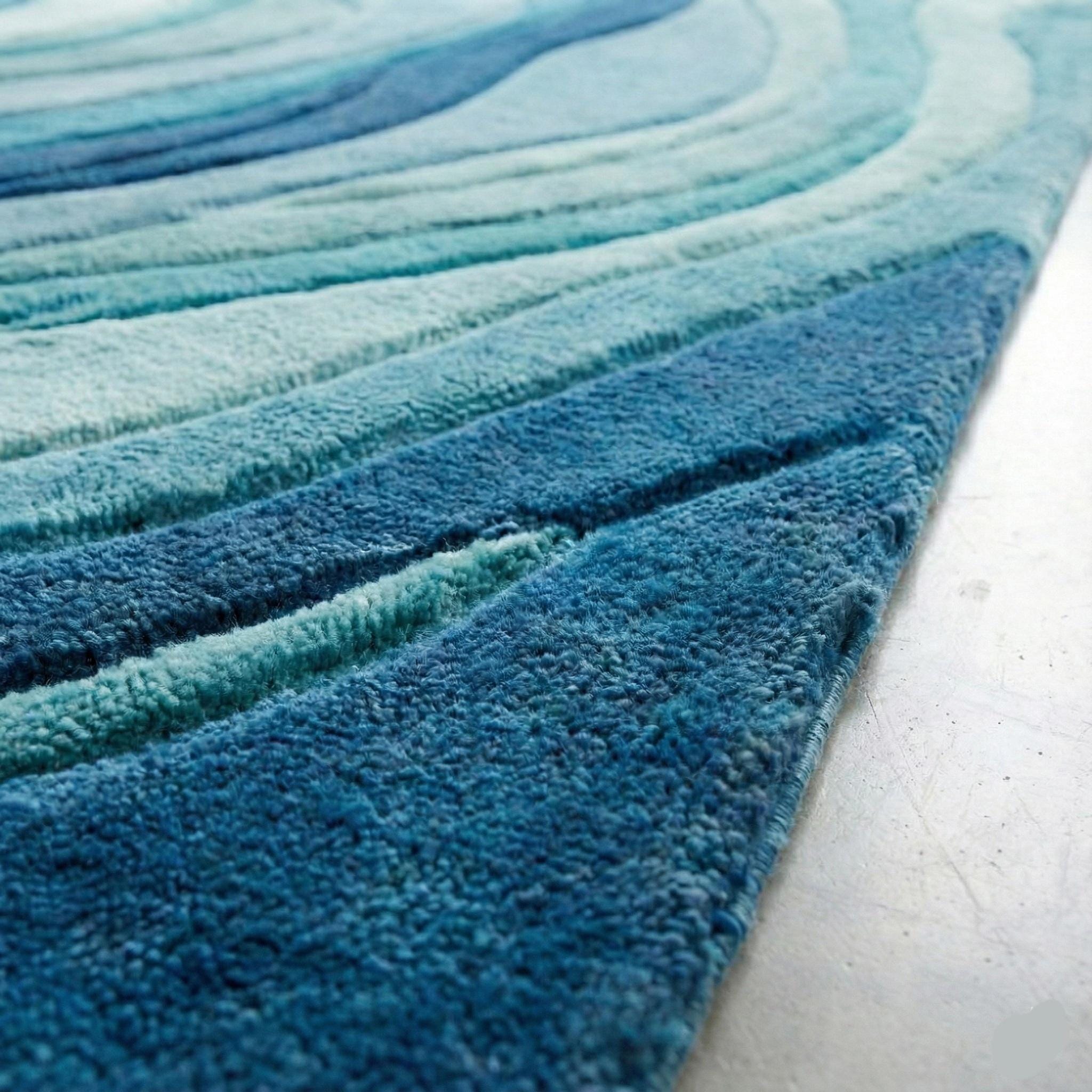 Hand-tufted Blue Contour Wool Rug | Modern Topographic Wave Area Rug ...
