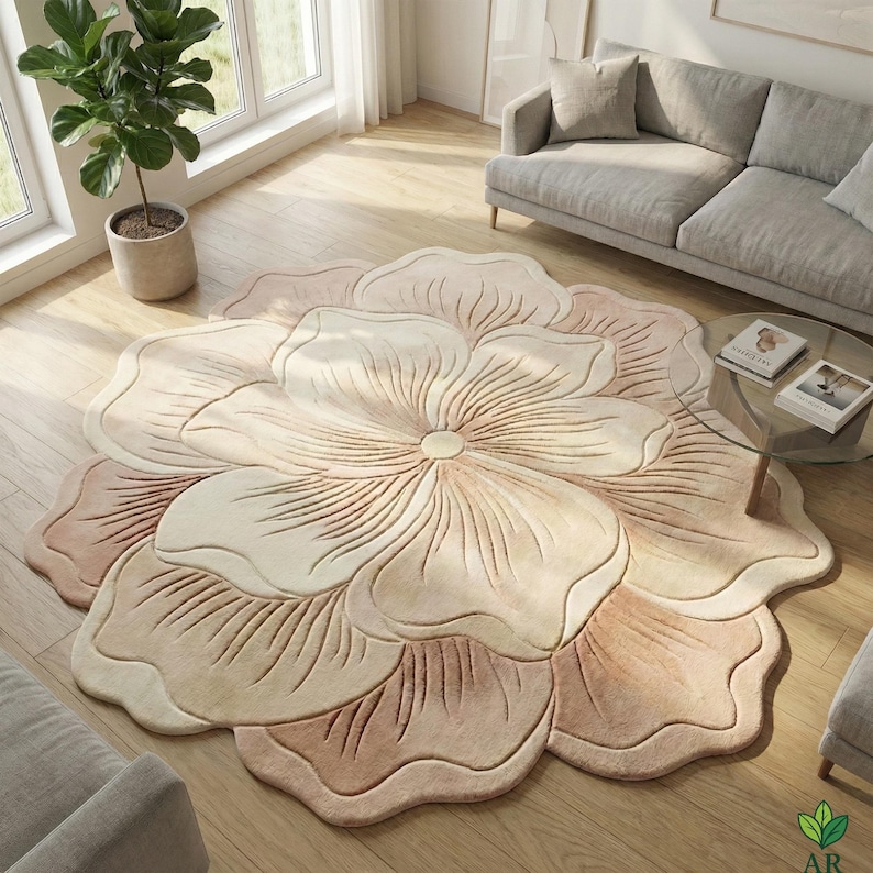 Hand-tufted Wool Flower Rug | Sculpted Floral Design, 6x6 - Etsy