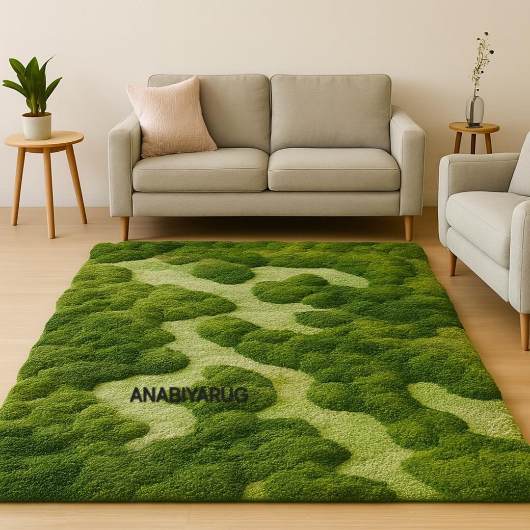 Hand-tufted Moss Green Rug: New Zealand Wool, 8x10 Organic Texture - Etsy