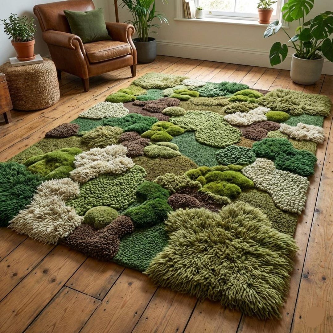 Hand-tufted Moss Texture Wool Rug | 3D Organic Nature Inspired Area Rug ...