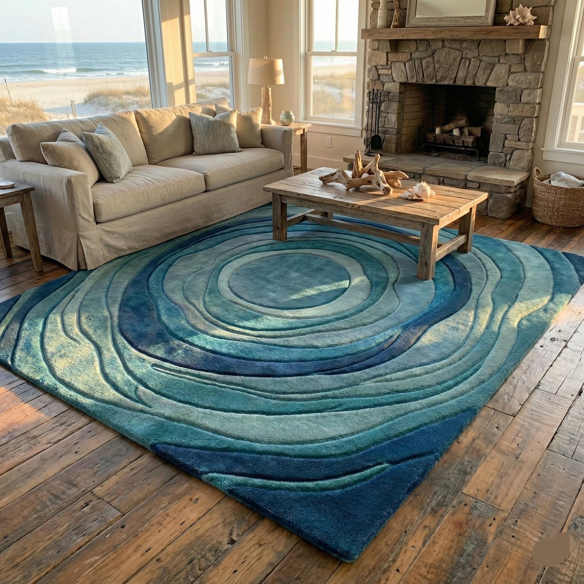 Hand-tufted Blue Contour Wool Rug | Modern Topographic Wave Area Rug ...