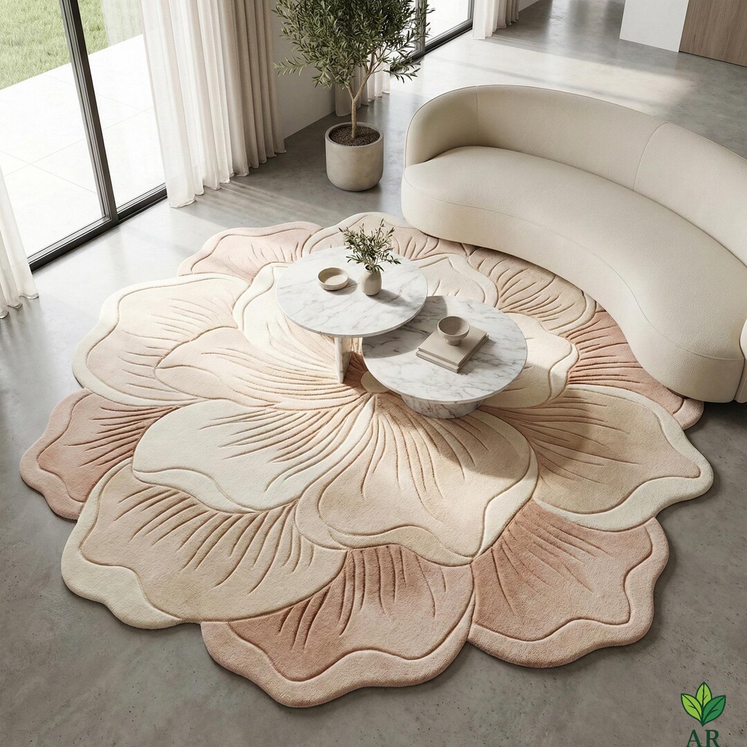 Hand-tufted Wool Flower Rug | Sculpted Floral Design, 6x6 - Etsy