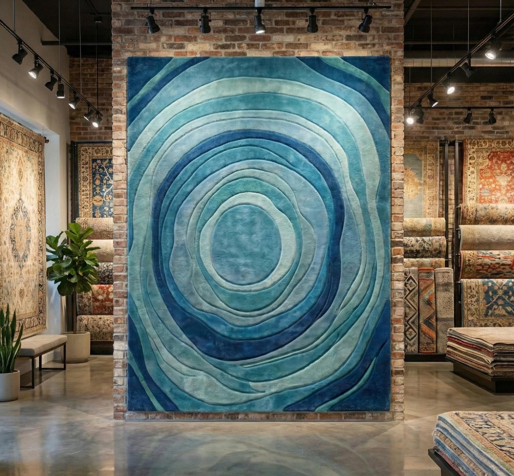 Hand-tufted Blue Contour Wool Rug | Modern Topographic Wave Area Rug ...