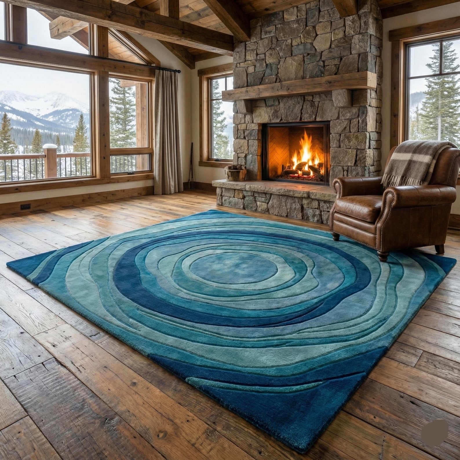 Hand-tufted Blue Contour Wool Rug | Modern Topographic Wave Area Rug ...